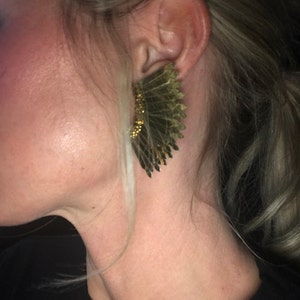 Snake earrings beaded python hoop earrings green gold brown | Etsy