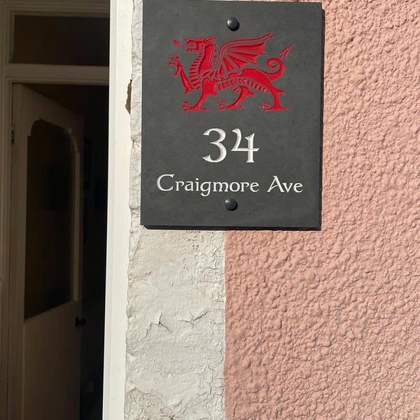 Personalised Deep Engraved Slate House Sign With Welsh Dragon - Etsy UK