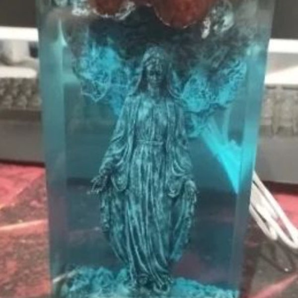 Blessed Mother Resin Wood Lamp,virgin Mary, Christian Art,christian ...