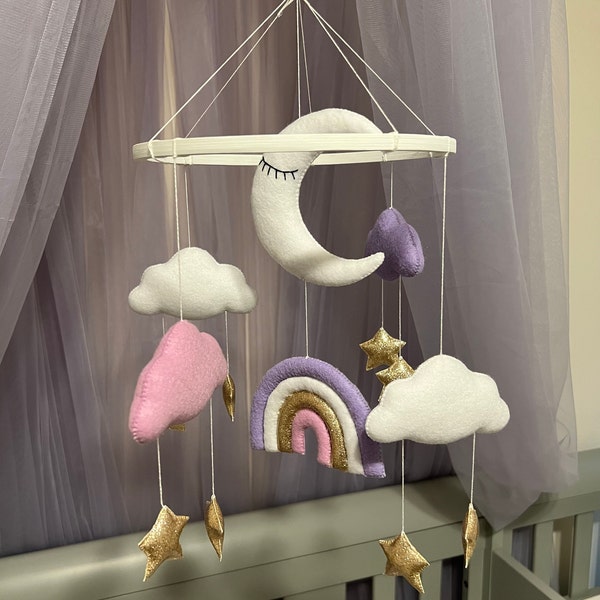 Cloud Baby Hanging Mobile, Stars and Moon Mobile, Nursery Mobile With ...