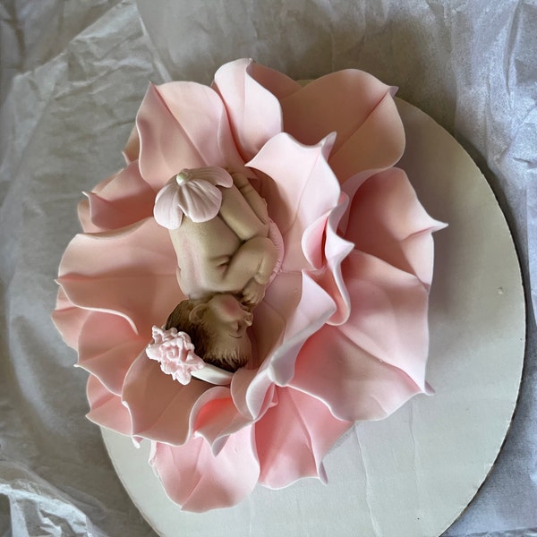 Baby on Flower Cake Topper Girl Baby Shower Cake Topper Pink Lily 3D ...