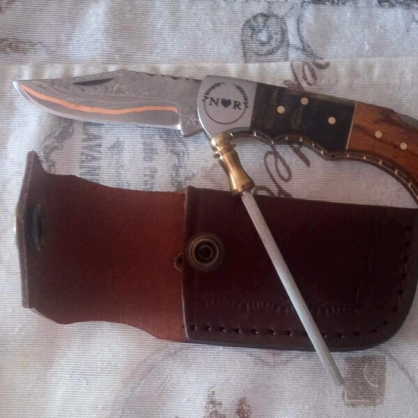 COPPER DAMASCUS HANDMADE Folding Knife, Copper Pocket Knife Ram Horn ...