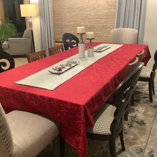 Pizzeria Chess Tablecloth Rectangle 100% Cotton Red and White Squares ...