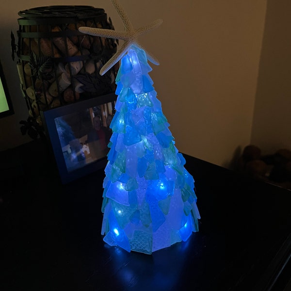 Sea Glass Trees With Lights Tree O Dark Blue 9 11 And 13 Etsy