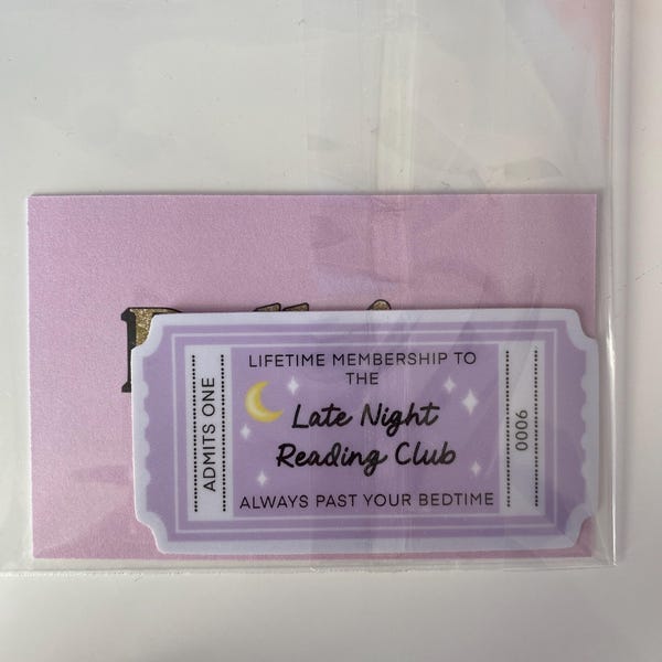 Late Night Reading Club Book Lover Reading Gift Admittance Ticket Matte ...