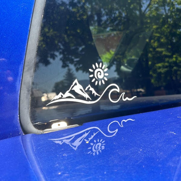 Mountain Sun Wave Decal - Nature Lover's Vinyl Sticker, Outdoor ...