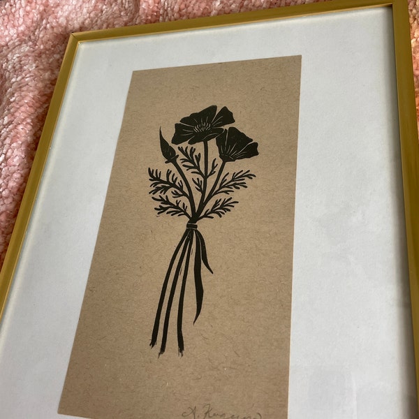 Lokelani Rose Linocut Print, Official Island Flower of Maui, Original ...