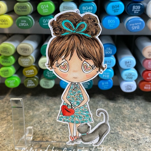 Girl Digi Stamp-girl Coloring Page-valentine Digital Stamp-girl With ...