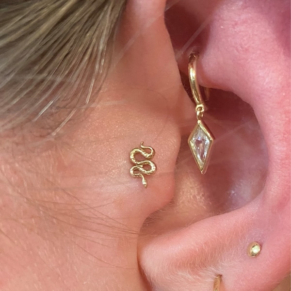 14k Solid Gold Snake Stud Snake Tragus Earring Snake Helix Conch Stud ...