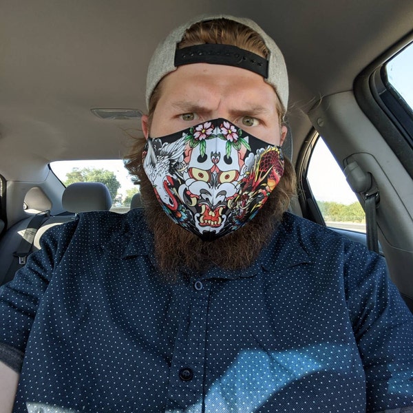 3 Layers Face Mask, Japanese Art Face Mask, Yakuza Reusable Face Mask ...