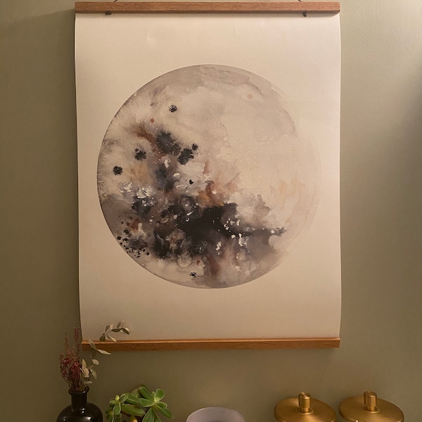 Silver Moon Print | Full Moon Poster Art Wall Decor Watercolor Painting ...