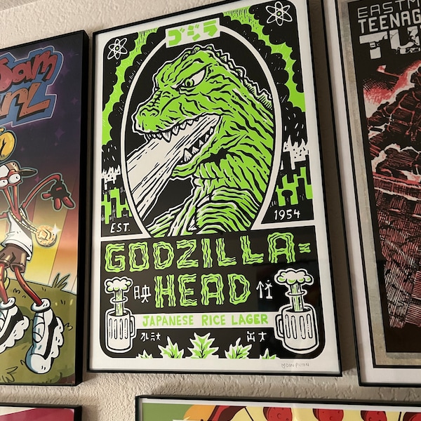 Godzilla Head Glow in the Dark Screen Print - Etsy