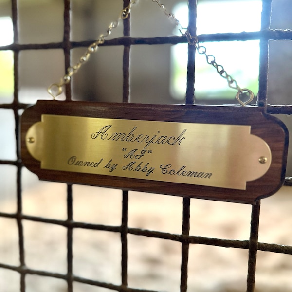 Fancy Horse Stall Name Plate- Solid Brass and Wood - Personalized ...