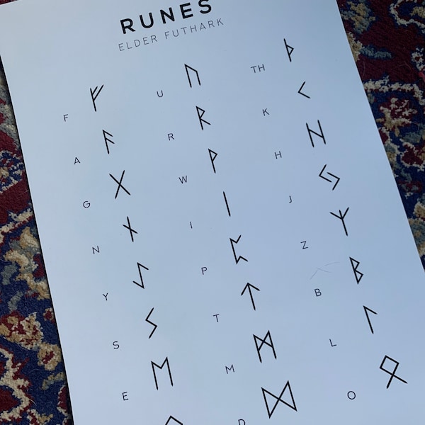 Norse Runes Chart Print, Viking Print, Runes Poster, Elder Futhark ...