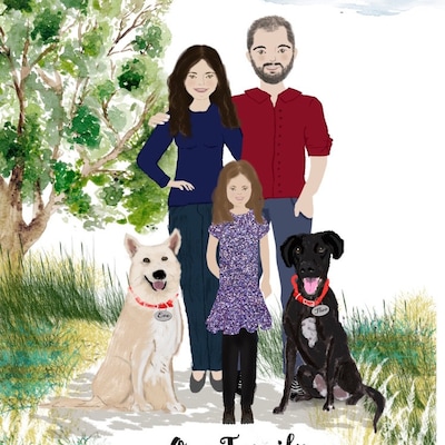 Custom Family Portrait Illustration, Wedding Gift, Family Illustration ...