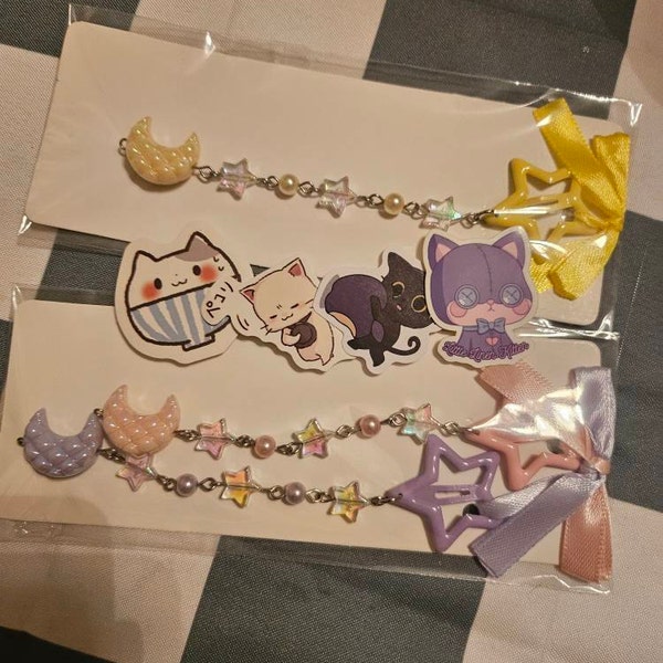 Kawaii Moon Hair Clips With Iridescent Star Beads Available in Pastel ...