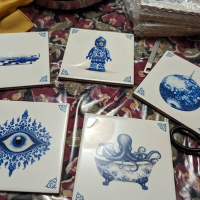 Personalized Ceramic Album Cover Song Plaque Delft Blue Tile, Modern ...