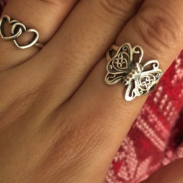 Heart Filigree Butterfly Ring Statement Ring Butterfly Ring Solid 925 ...
