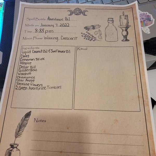 Spell Bottle Template Printable Pages. Witchcraft. Book of Shadows ...