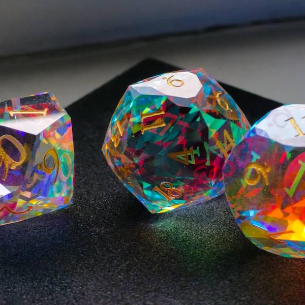 Full Dnd Dice Set | Satin Finish Dice | Rainbow Matt Glass| Dnd Gift ...