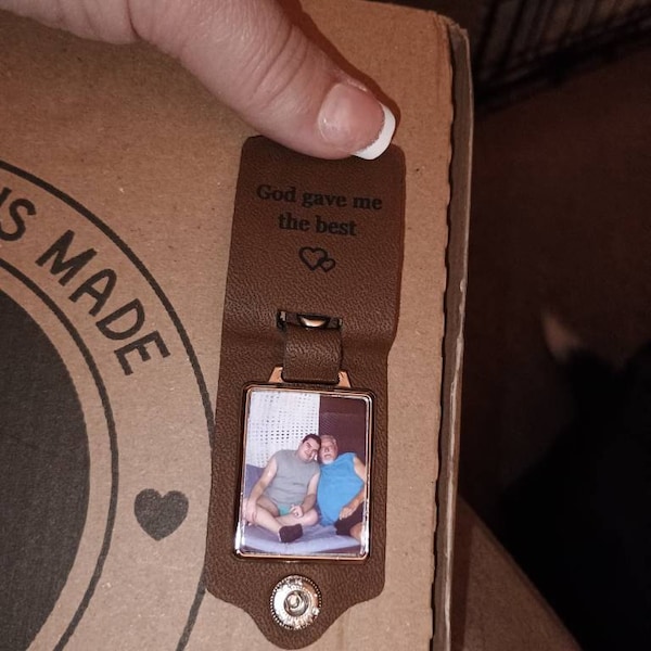 Personalized Mens Leather Keychain With Photo,metal Tag Photo Keychain ...