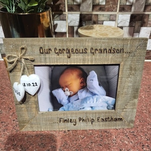 New Grandson / Granddaughter Personalised Photo Frame Driftwood Baby ...