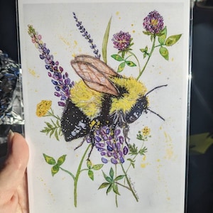 Bumble Bee Art Print, Bee Art, Bumble Bee Watercolor, Floral Art ...