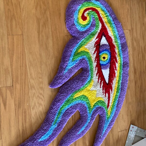 Groovy Psychedelic Multicolor Tufted Rug Colorful Handmade Pride Month ...