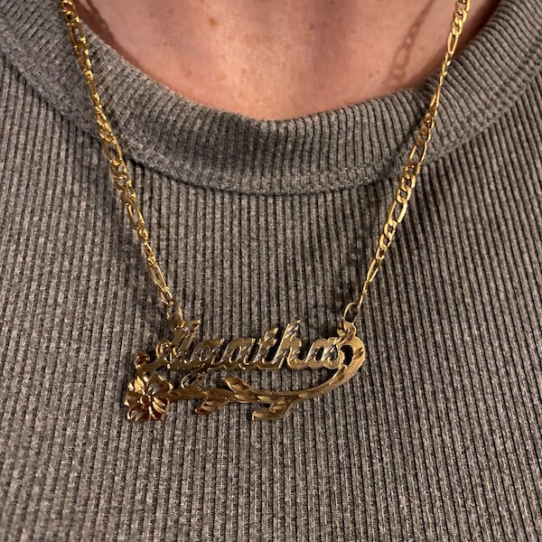 10K Gold Personalized Name Plate Pendant With Ruby Flower - Etsy