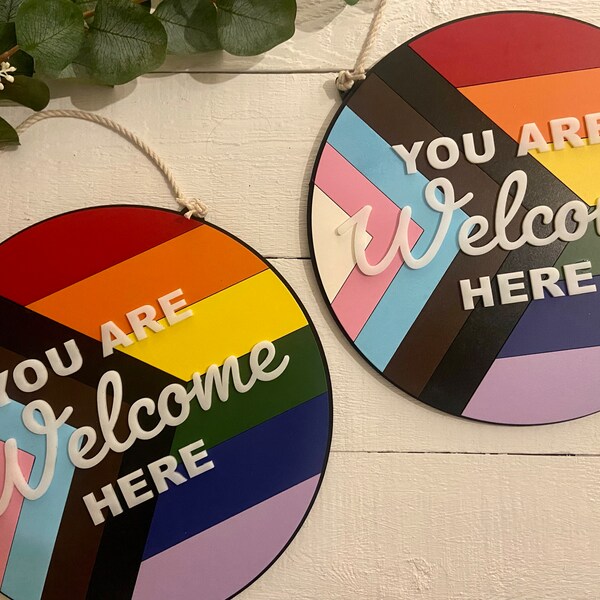 Pride Welcome Sign Round Wood Sign SVG, Laser Cut Round, Glowforge SVG ...