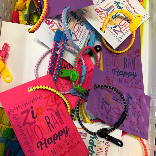 Zipper Bracelet Valentine's Day Printable Tag Zip Zip Hooray Valentine ...