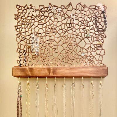 Wall Mounted Jewelry Holder for Earrings Necklaces Bracelets Handmade ...