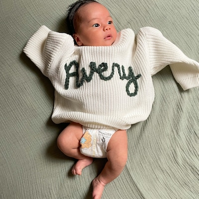 Custom Name Sweater, Hand Embroidered Baby Sweater, Personalized Name ...