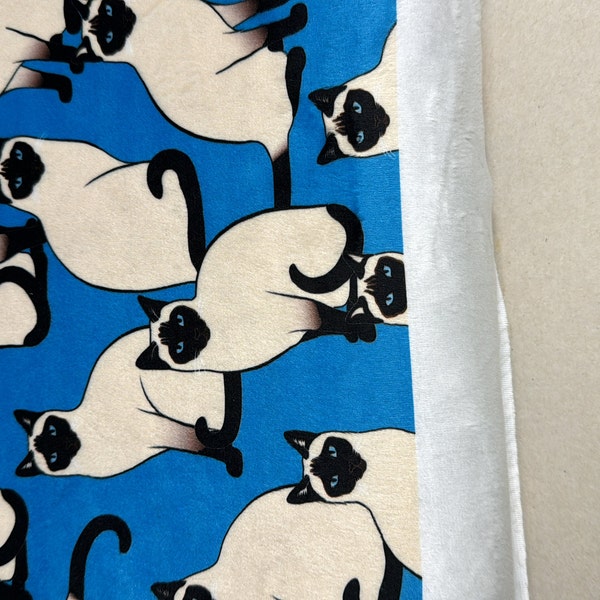 Blue Cats Illustration Fabric - Siamese Cats Crowd Colofrul on Blue by ...