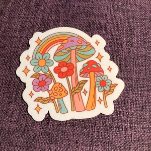 Retro Mushrooms Sticker, Mushroom Sticker, Mushroom, Hippie Sticker ...