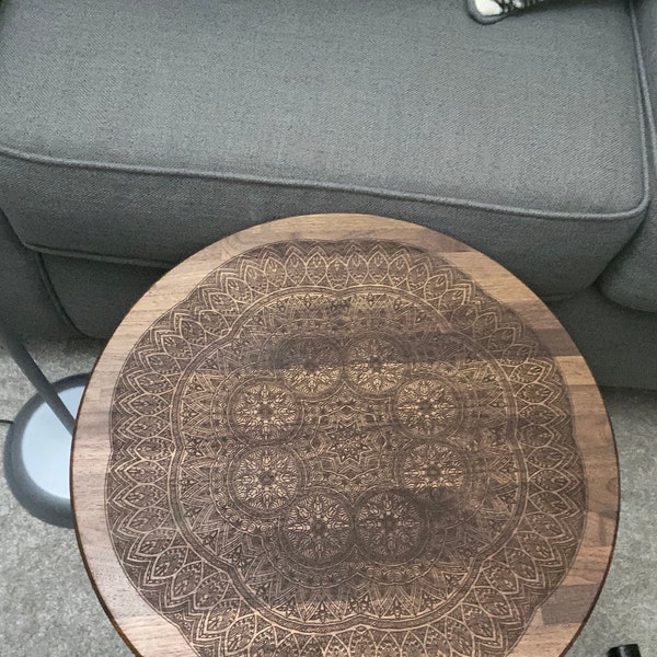 Engraved Walnut Teak Hardwood End / Side Table or Night Stand ...