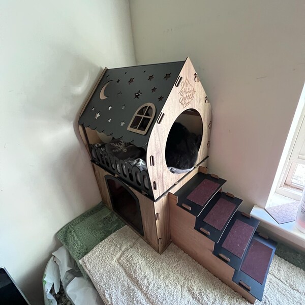 Wooden Rabbit House, Two Storey Rabbit Castle, Hay Feeder Bunny ...
