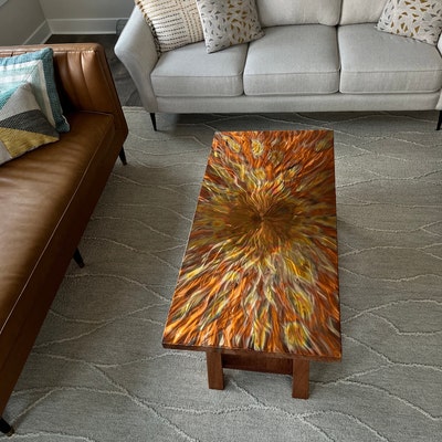 Large Handmade Coffee Table, Copper Decor, Unique Home Decor, Flame ...