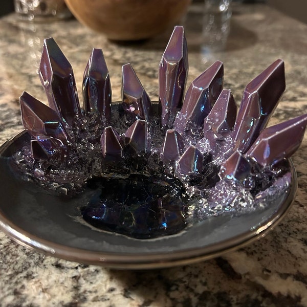 6" Aura Crystal Dish | CHOOSE YOUR COLOR | Handmade Ceramic Crystal ...