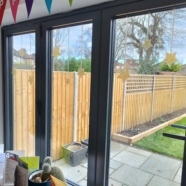 Gold Stars Window Stickers, Christmas Window Stickers, Stars on Strings ...