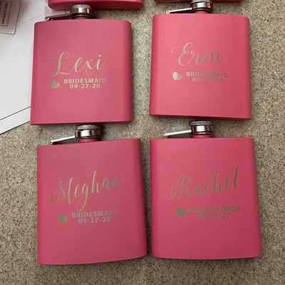 Flask Sets for Bridesmaids, Personalized Pink Flask Set, Gifts for ...