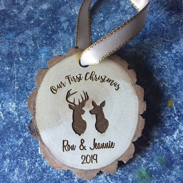 Personalized Wood Buck Deer Antlers Our First Christmas Ornament With ...