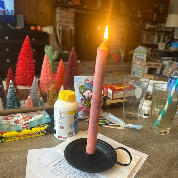 Taper Candle Holder Pan With Handle Metal Craft Supply Farmhouse ...