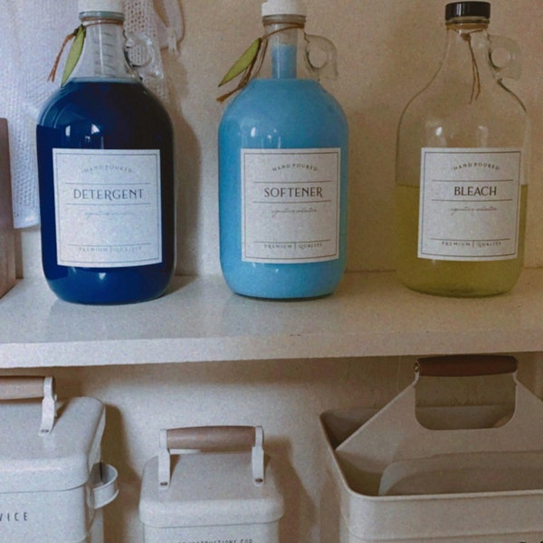 Set of 3, CLEAR 1/2 Gallon Laundry Jugs - Detergent, Softener + Bleach ...