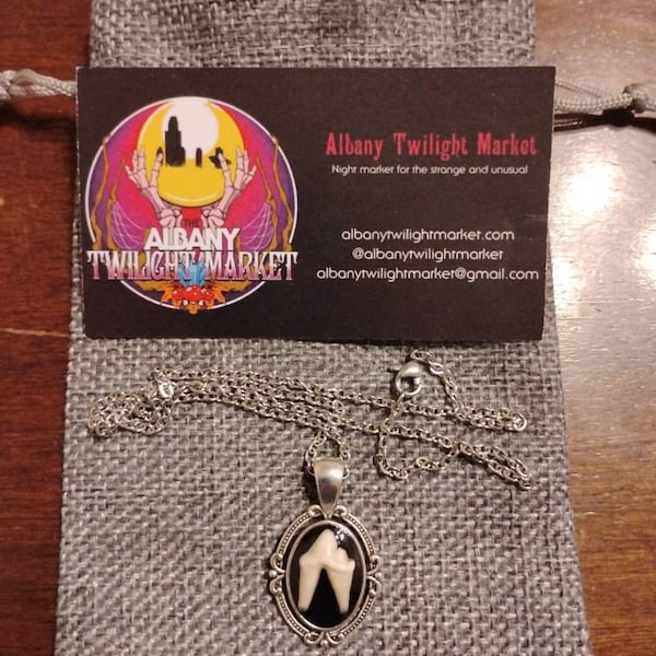 Cameo Tooth Necklace Real Bone Jewelry Baroque Gothic Taxidermy Vulture ...