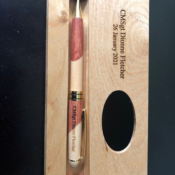 Custom Engraved Maple & Rosewood Two Tone Pen and Box - Custom ...