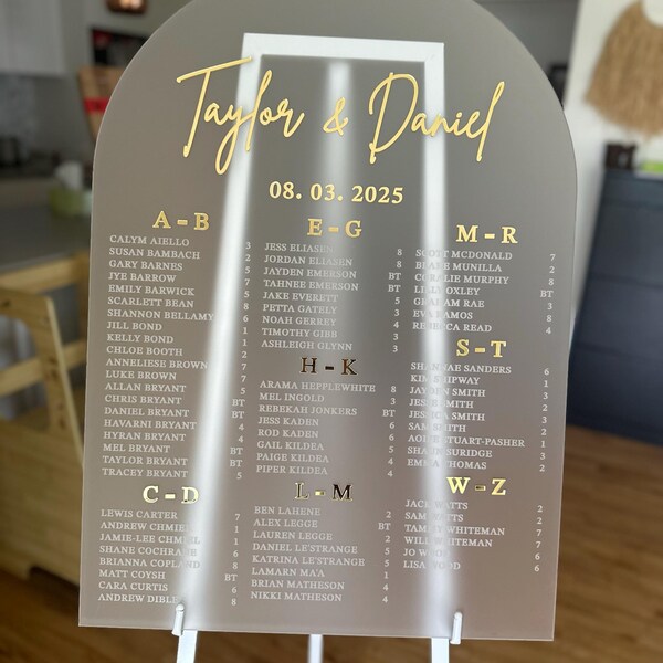 Acrylic Wedding Seating Chart - Table Seating Chart - Alphabetical ...