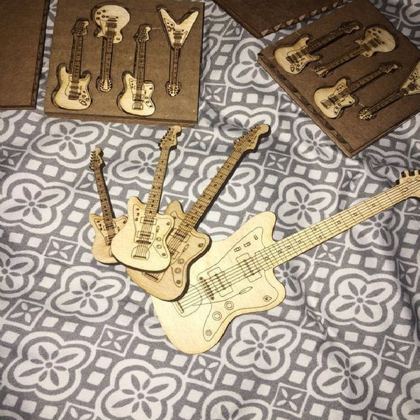 4pc Miniature Wooden Electric Guitar Set. Les Paul, Stratocaster ...
