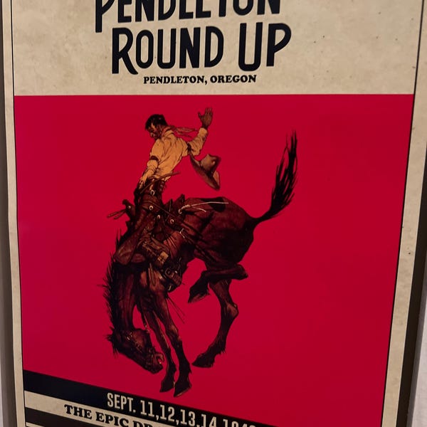 Pendleton Round-up Rodeo Poster: Cowboy on Bronco, Western Wall Art - Etsy