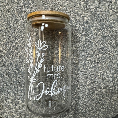 Personalized Future Mrs Glass Can Cup Floral, Custom Engagement Gift ...